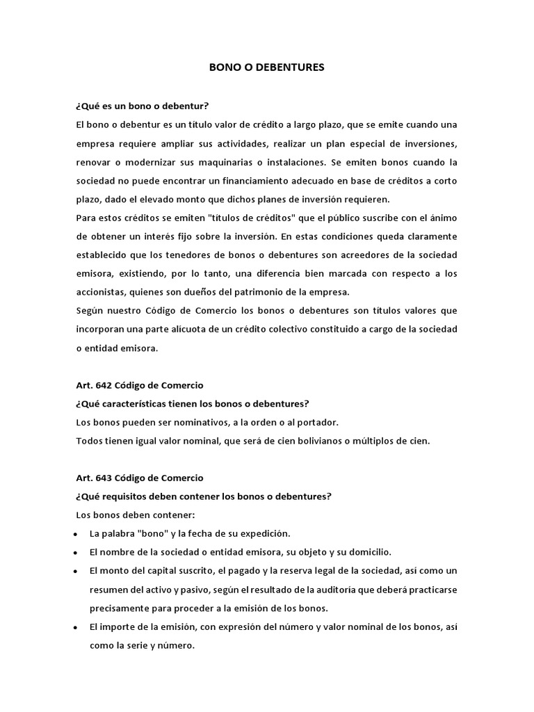 Bono o Debentures | PDF | Economias