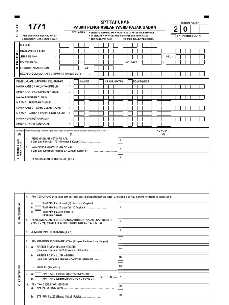 Panduan Formulir SPT 1771 Badan | PDF