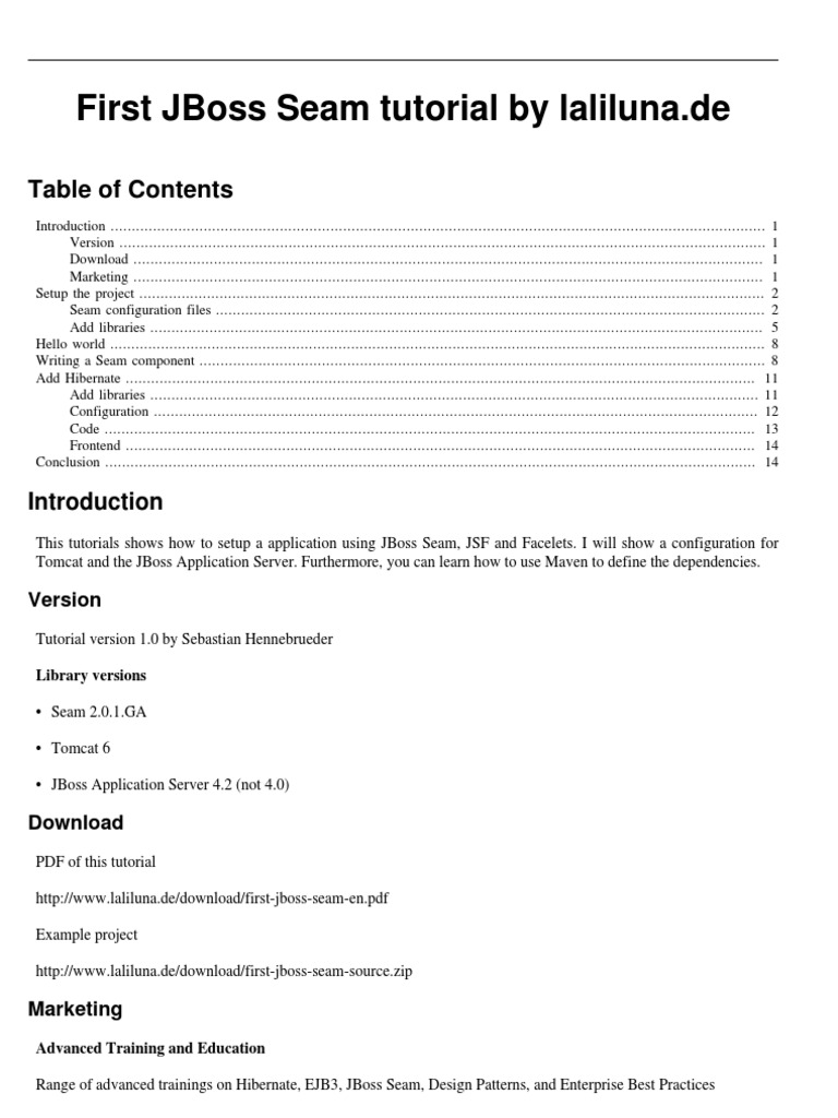 First Jboss Seam Tutorial by Laliluna - De: Library Versions | PDF ...