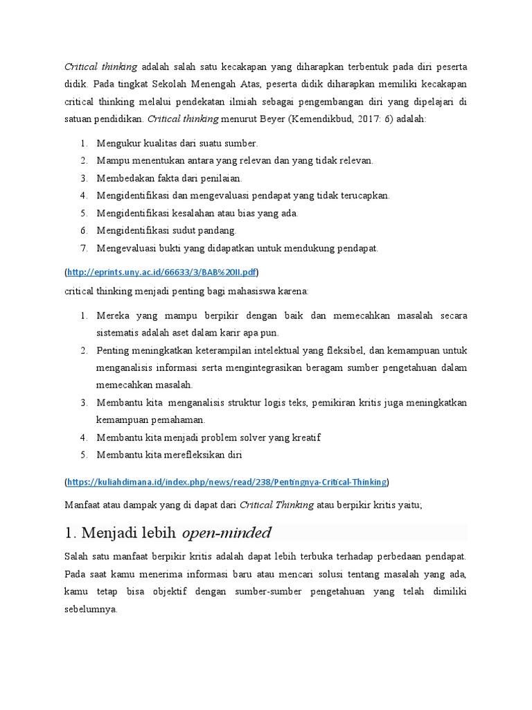 Manfaat dan Cara Mengasah Critical Thinking | PDF