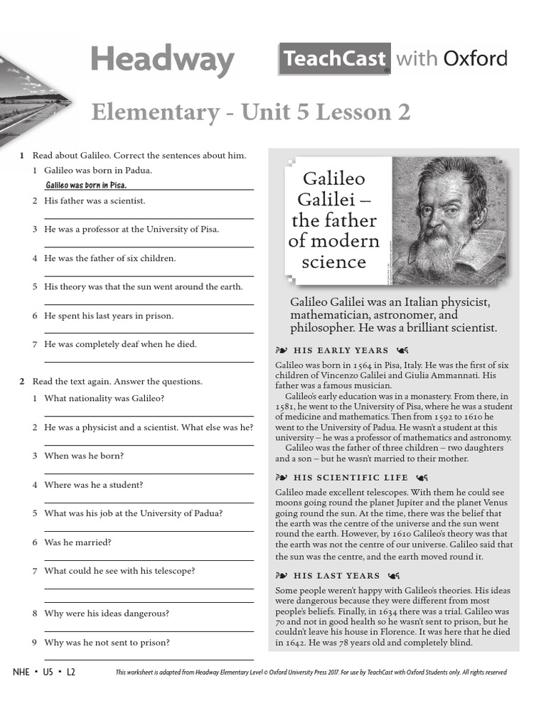 Elementary - Unit 5 Lesson 2: Galileo Galilei - The Father of Modern ...