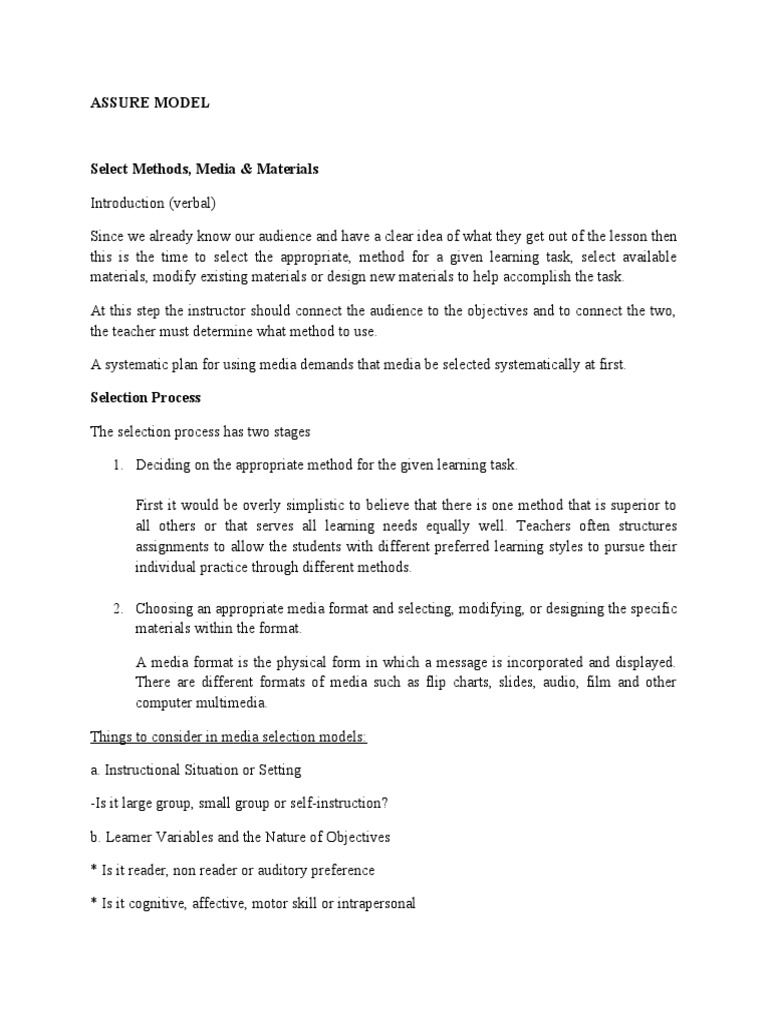 Assure Model | PDF | Learning | Teachers