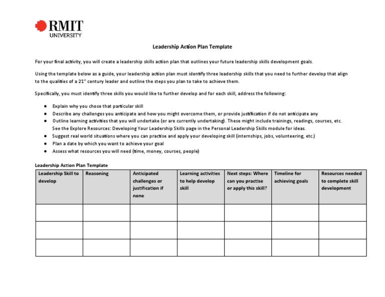 Leadership Action Plan Template | PDF | Self-Improvement