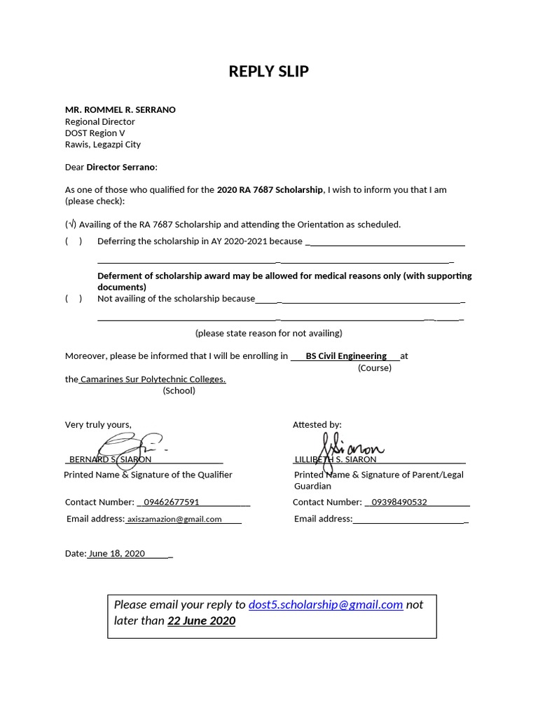 REPLY SLIP - RA7687-final | PDF