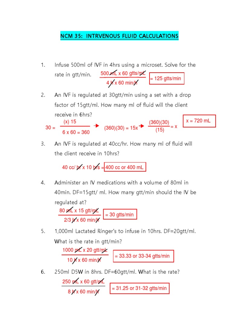 Iv Fluid Calculations | PDF | Intravenous Therapy | Health Sciences
