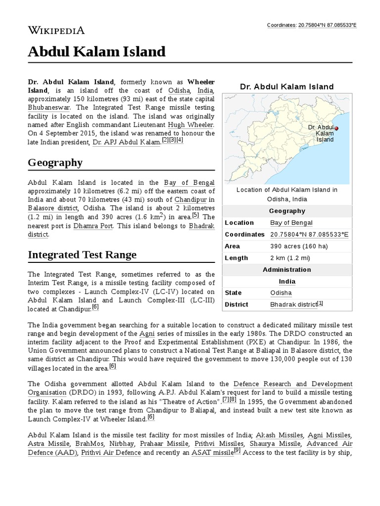 Abdul Kalam Island: Geography | PDF | Missile Types | Missile