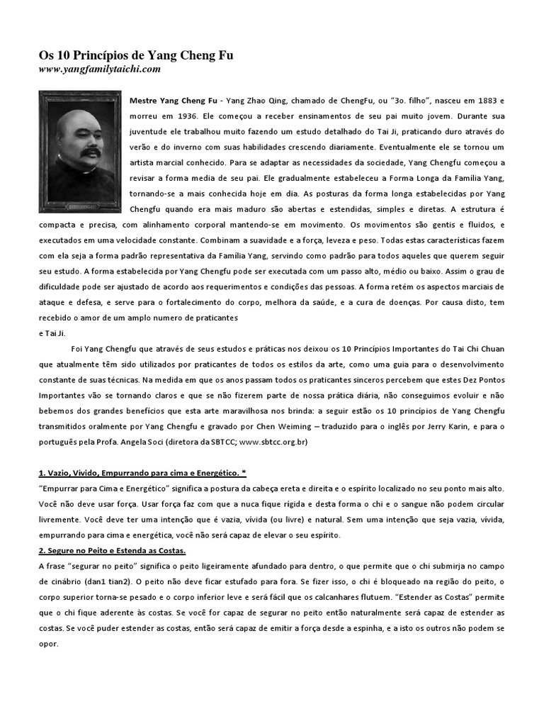 Os 10 Princípios de Yang Cheng Fu | PDF | Tai Chi | Corpo humano