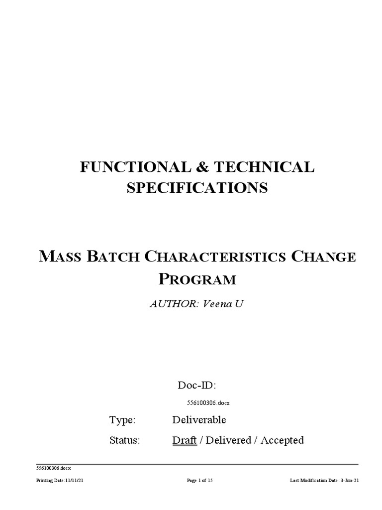 Mass Batch Characteristics Change Program | PDF | Specification (Technical Standard) | Computing