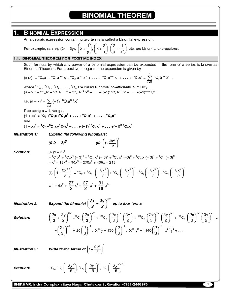 Binomial Theorem+ P& C BOOKLET Final - 08.10.20 Without Ans | PDF ...