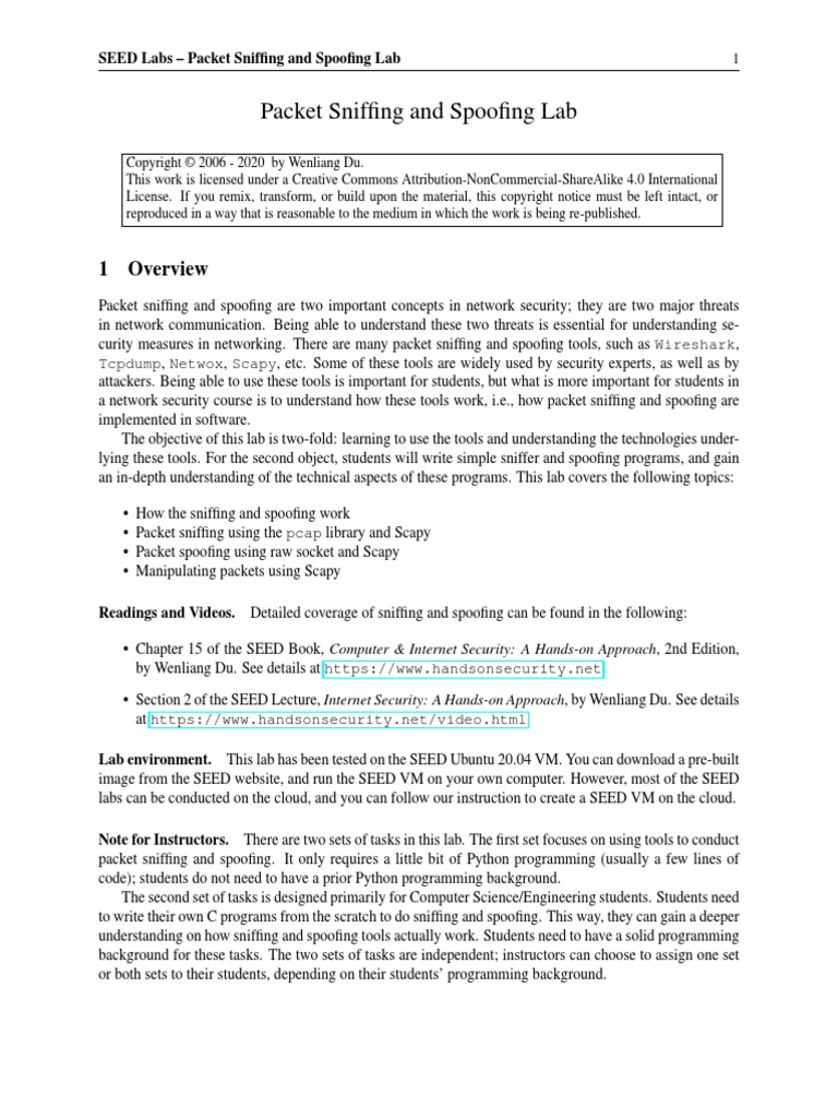 Packet Sniffing and Spoofing Lab | PDF | Internet Protocols | Network Socket
