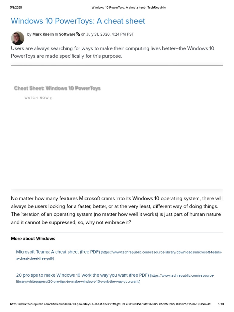 Windows 10 PowerToys - A Cheat Sheet - TechRepublic | PDF | Windows 10 ...