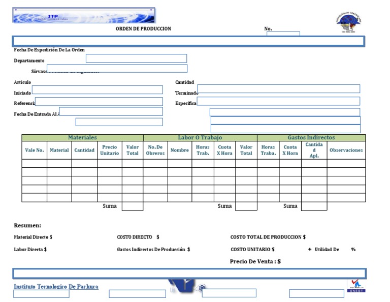Formato Orden de Produccion | PDF