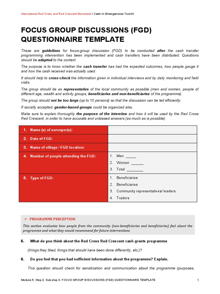 PDM FGD Questionnaire Template | PDF | Focus Group | Social Psychology