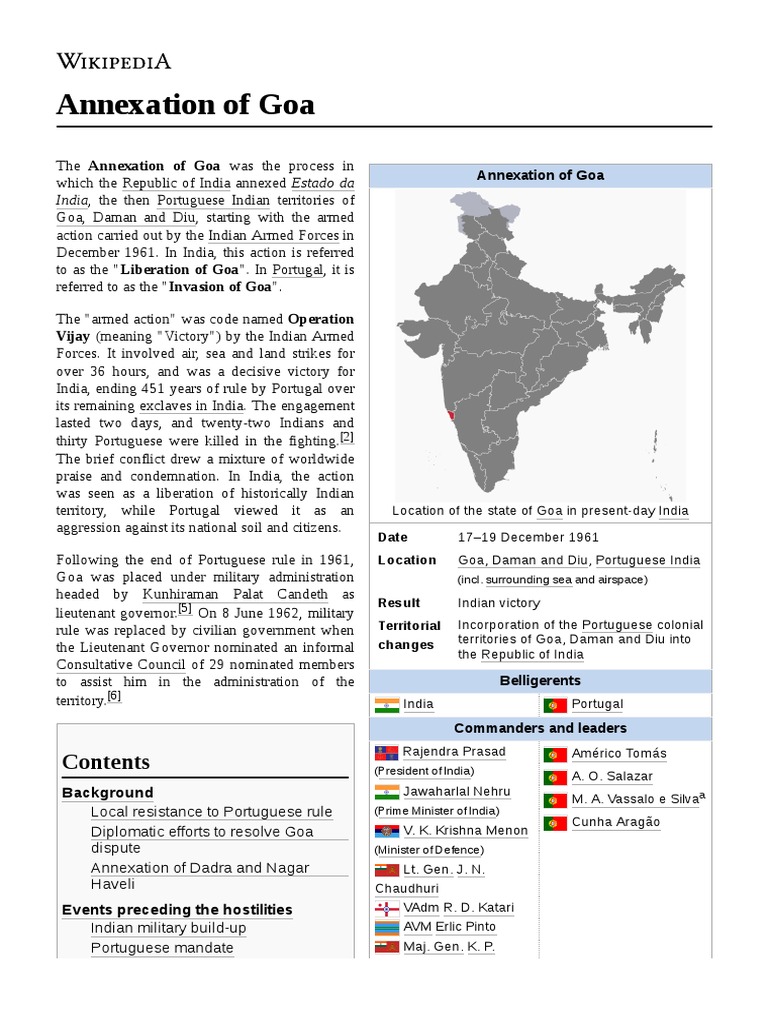 Annexation of Goa: India, The Then Portuguese Indian Territories of ...