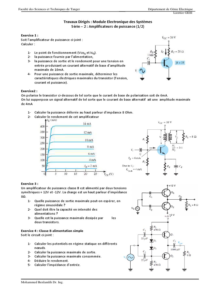 TD2 - Electronique Des Systèmes - Amplificateurs de Puissance - 2020 2021 | PDF | Amplificateur ...