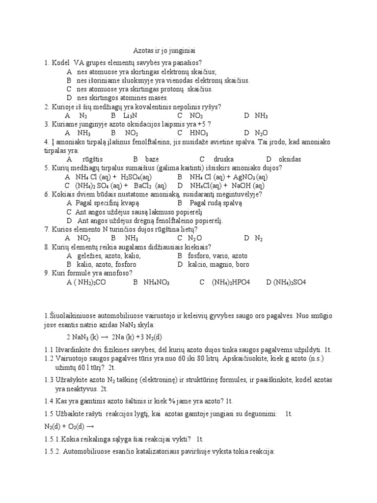 Azotas Ir Jo Junginiai FG | PDF