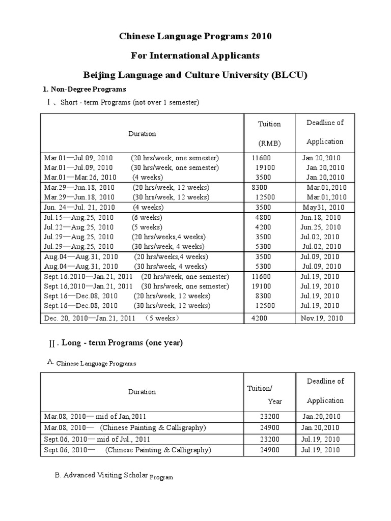 Chinese Language Programs 2010 For International Applicants Beijing ...