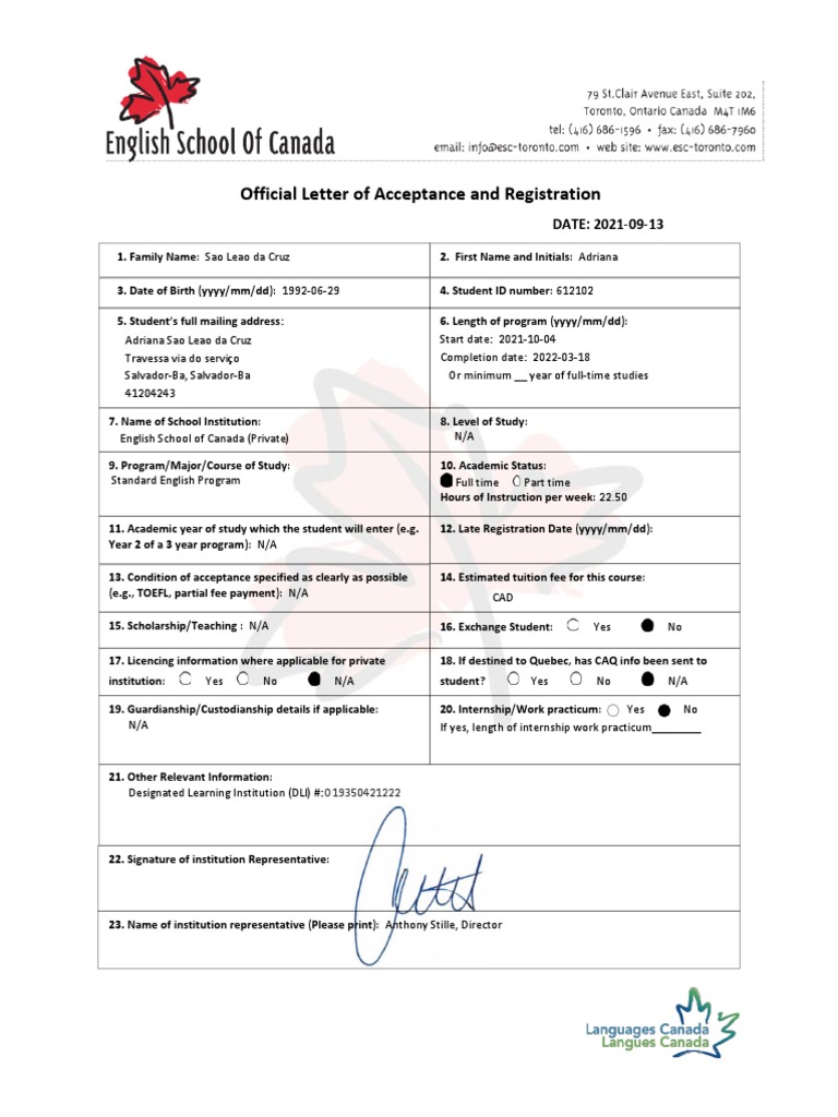 Official Acceptance Letter for Adriana Cruz | PDF | Business | Finance ...