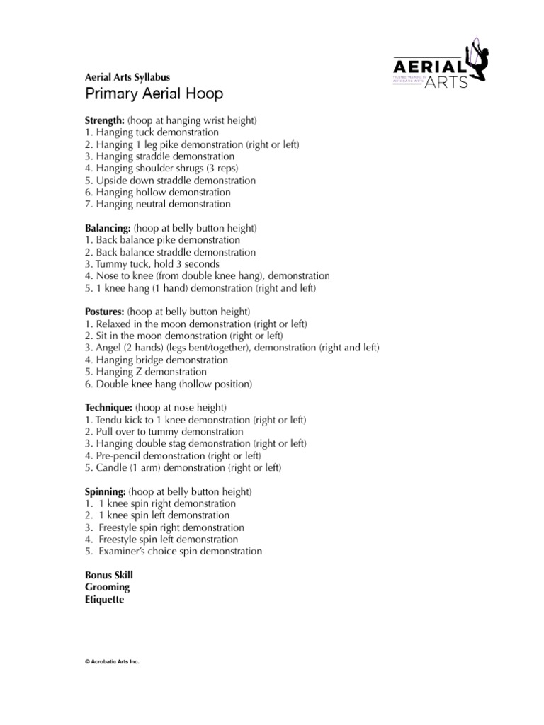 Aerial Hoop Skills Syllabus Levels 1-4 | PDF
