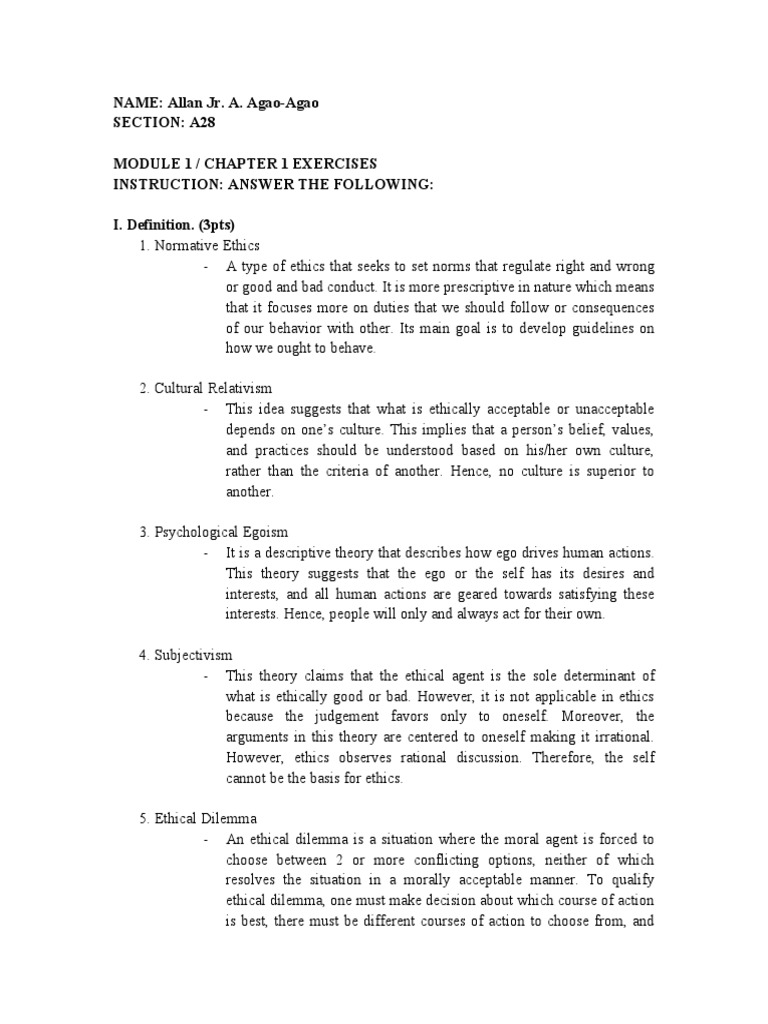 Ethics: Definition, Activities, and Examples | PDF | Psychological ...