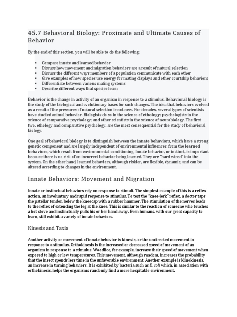 Proximate and Ultimate Causes of Behavior | PDF | Classical ...