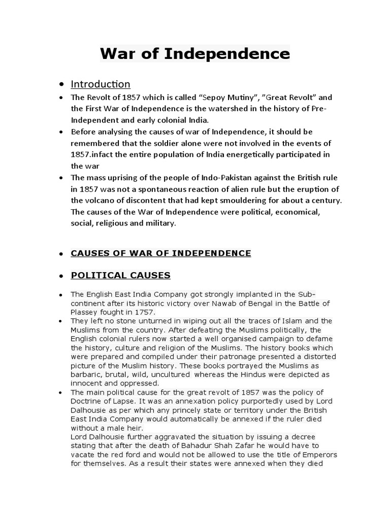 The War of Independence | PDF | Indian Rebellion Of 1857 | British Raj