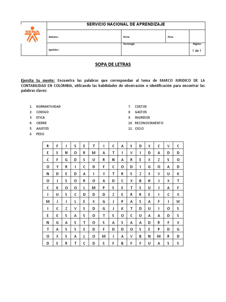 Taller 1 - Sopa de Letras Marco Juridico | PDF