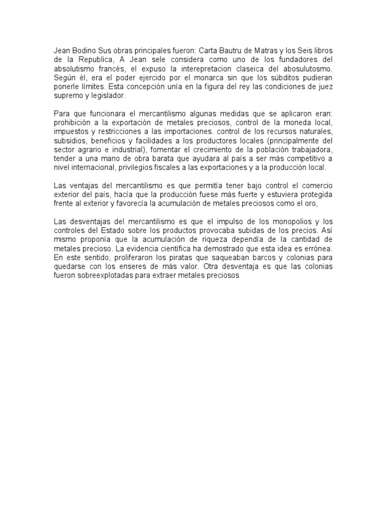Jean Bodino Sus Obras Principales Fueron | PDF