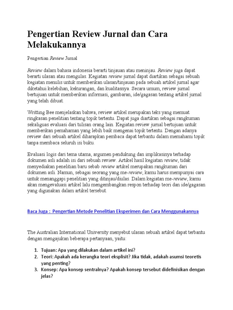 Pengertian Review Jurnal Dan Cara Melakukannya | PDF