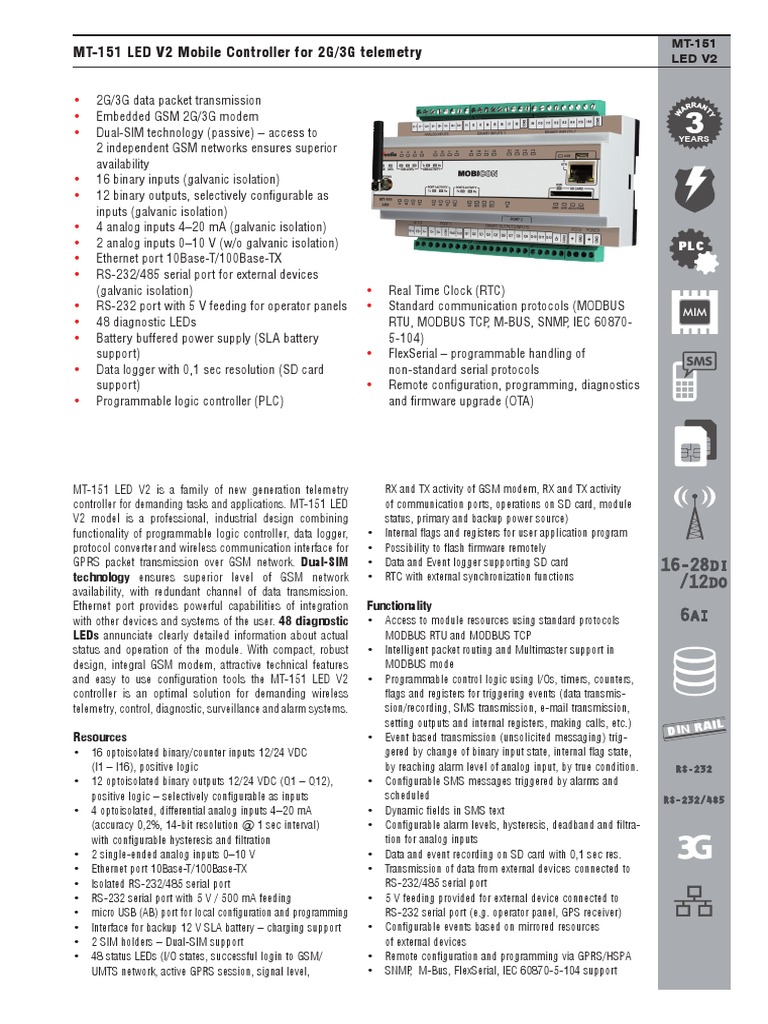MT-151 LED V2 Mobile Controller for 2G/3G Telemetry | PDF | General Packet Radio Service ...