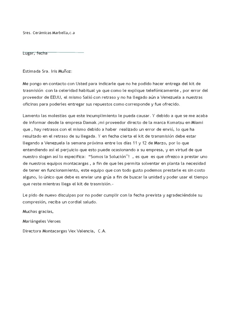 Ejemplo de Carta de Disculpa Por Incumplimiento en Word | PDF