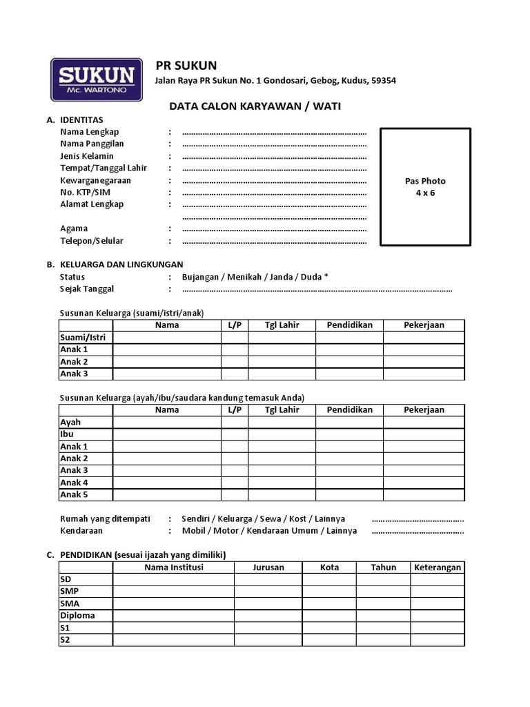 Form Calon Karyawan | PDF