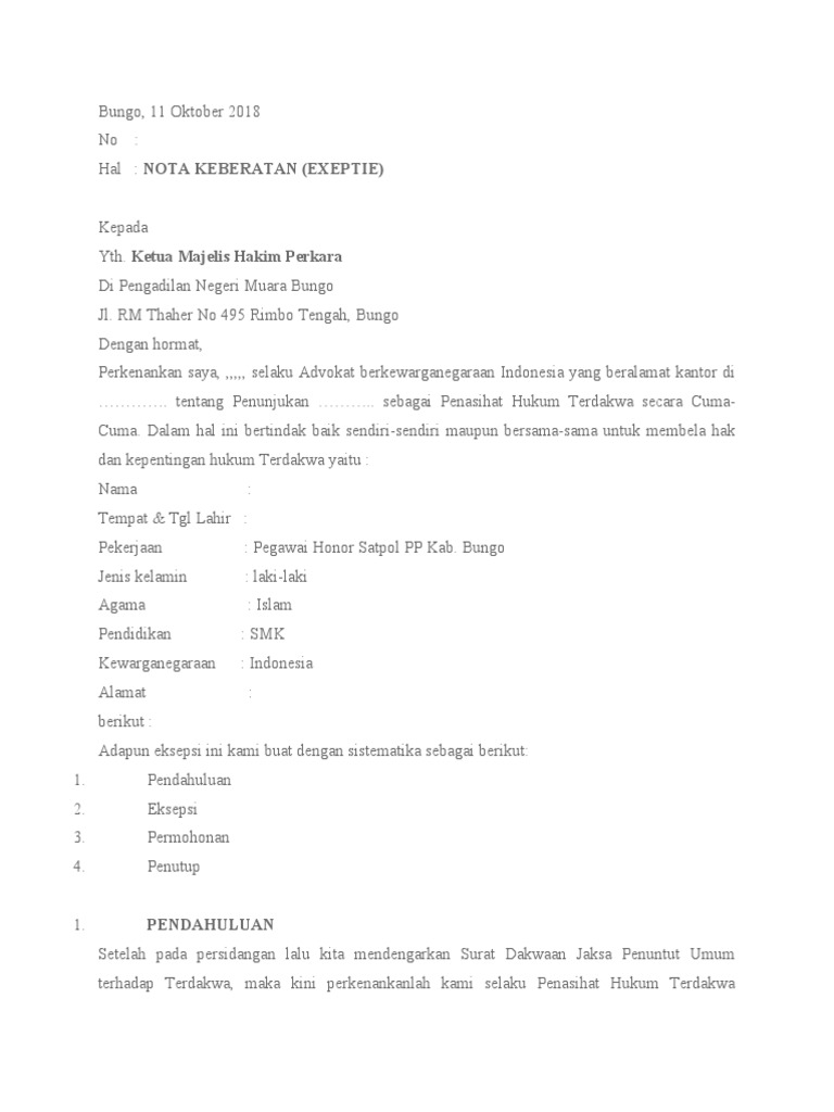 Nota Keberatan Atas Dakwaan | PDF | Ilmu Sosial | Hukum