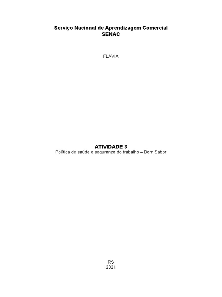 Atividade3. M01. UC01.Política. Bom Sabor. TST SENAC | PDF
