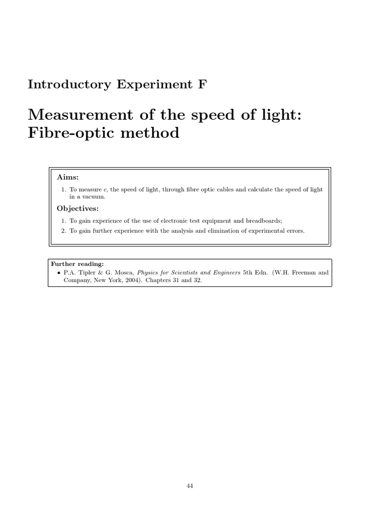 Introductory Experiment F | PDF | Optical Fiber | Speed Of Light