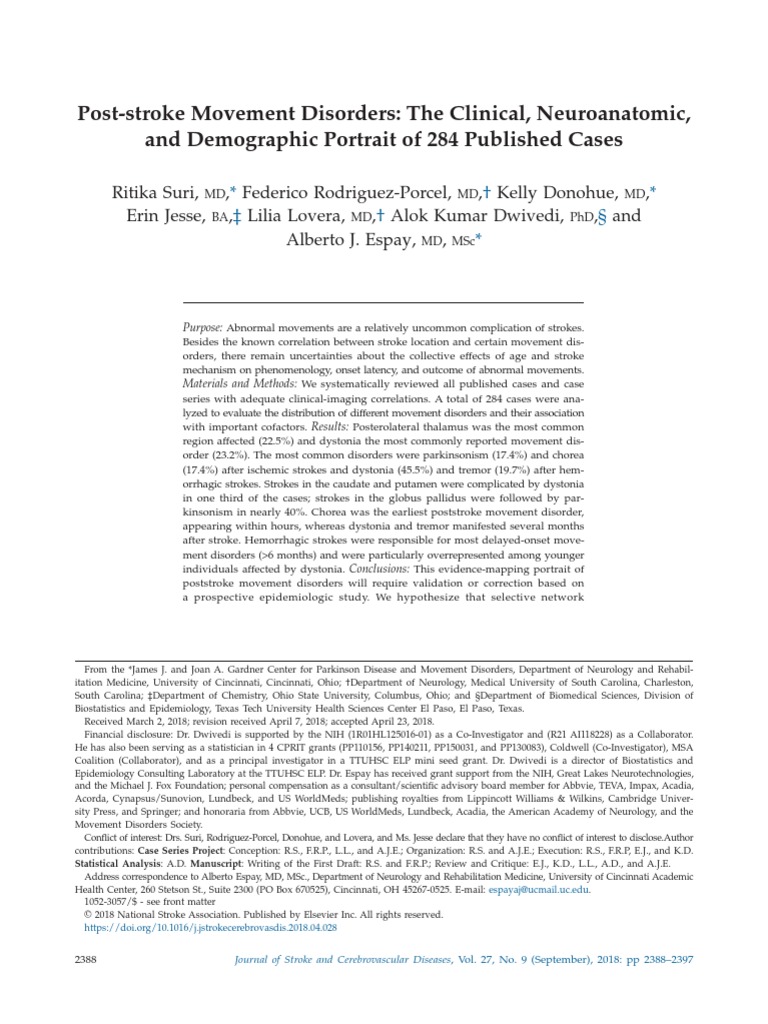 Post-Stroke Movement Disorders The Clinical Neuroanatomic and ...