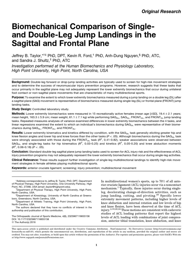 Biomechanics of Jump Landings in Women | PDF | Anatomical Terms Of ...