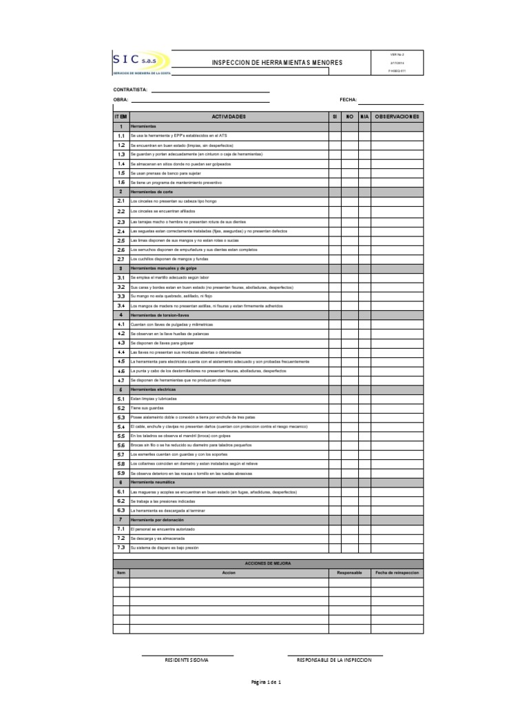 F-sst-011 Inspeccion Herramientas Menores | PDF | Herramientas | Equipo F-sst-011 Inspeccion Herramientas Menores | PDF | Herramientas | Equipo