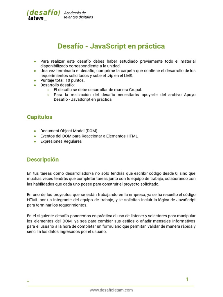 02 D Desafío - JavaScript en Práctica | PDF | Modelo de objeto de documento | Script Java