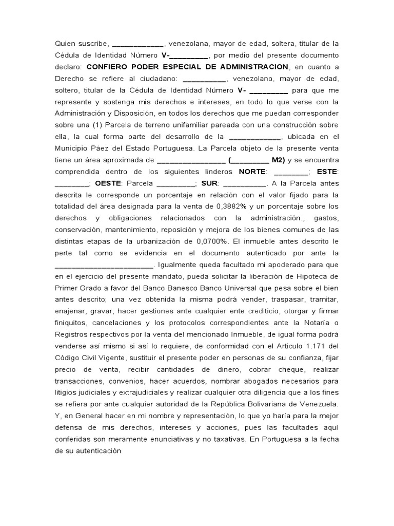 Modelo Poder de Administración Sobre Inmueble | PDF | Justicia | Crimen y violencia