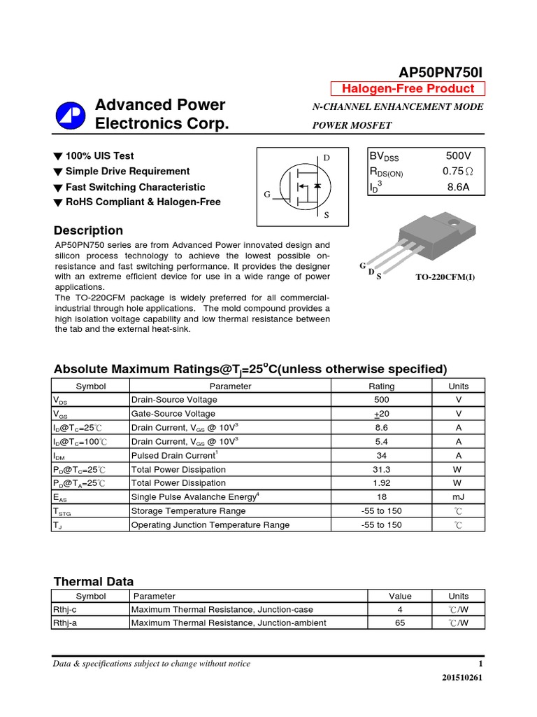 Advanced Power Electronics Corp.: Description | PDF | Field Effect ...