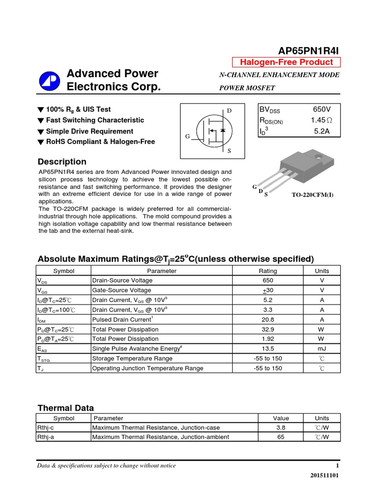 Advanced Power Electronics Corp.: Description | PDF | Field Effect ...