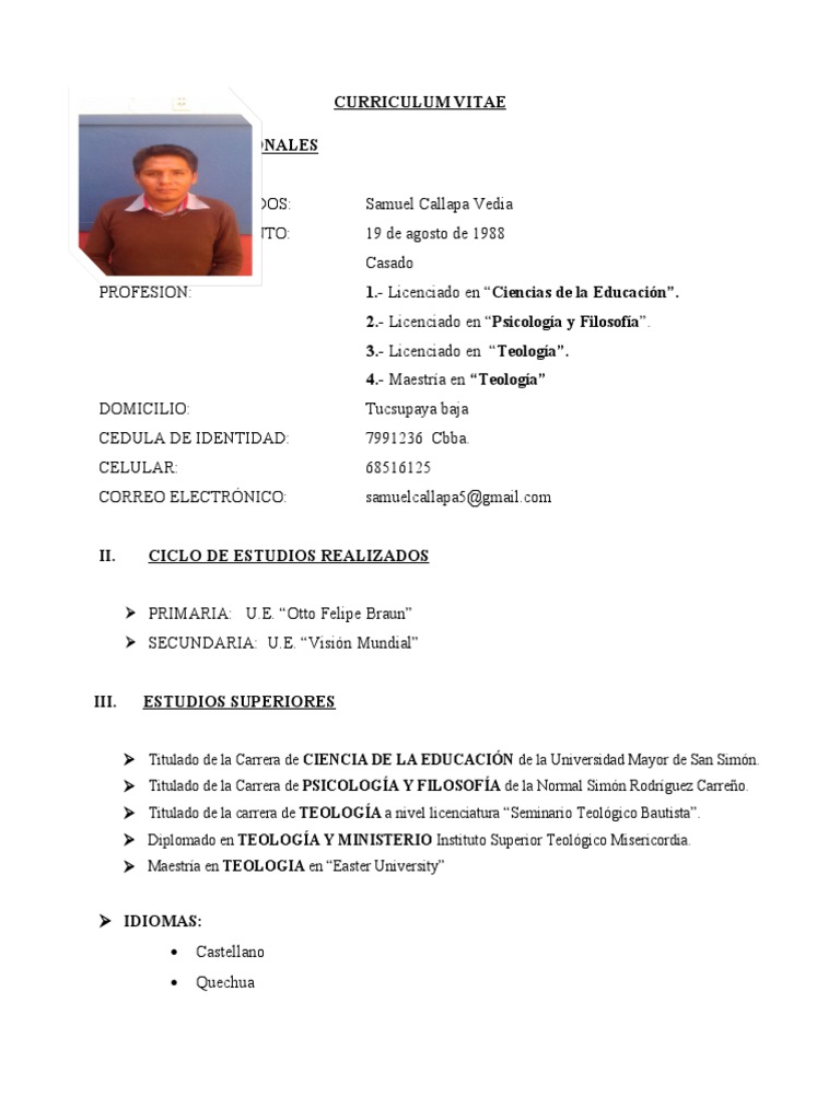 Curriculum Vitae Samuel | PDF | Ciencias sociales