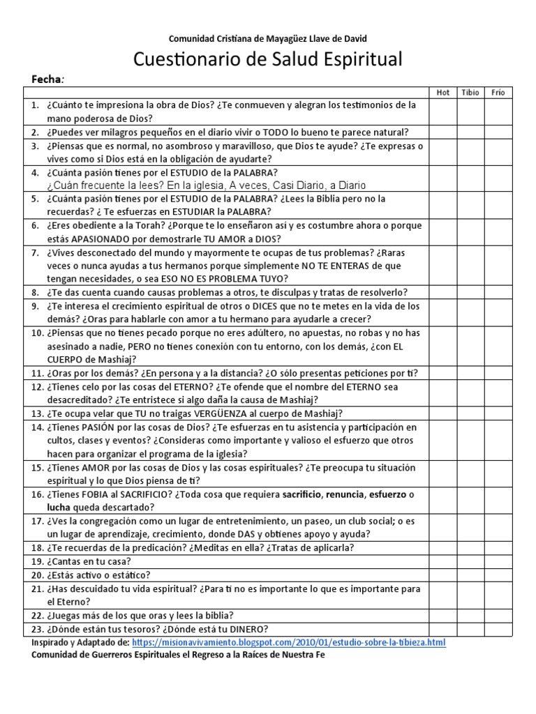 Cuestionario de Salud Espiritual ¿Eres Tibio? | PDF | Tetragrammaton ...