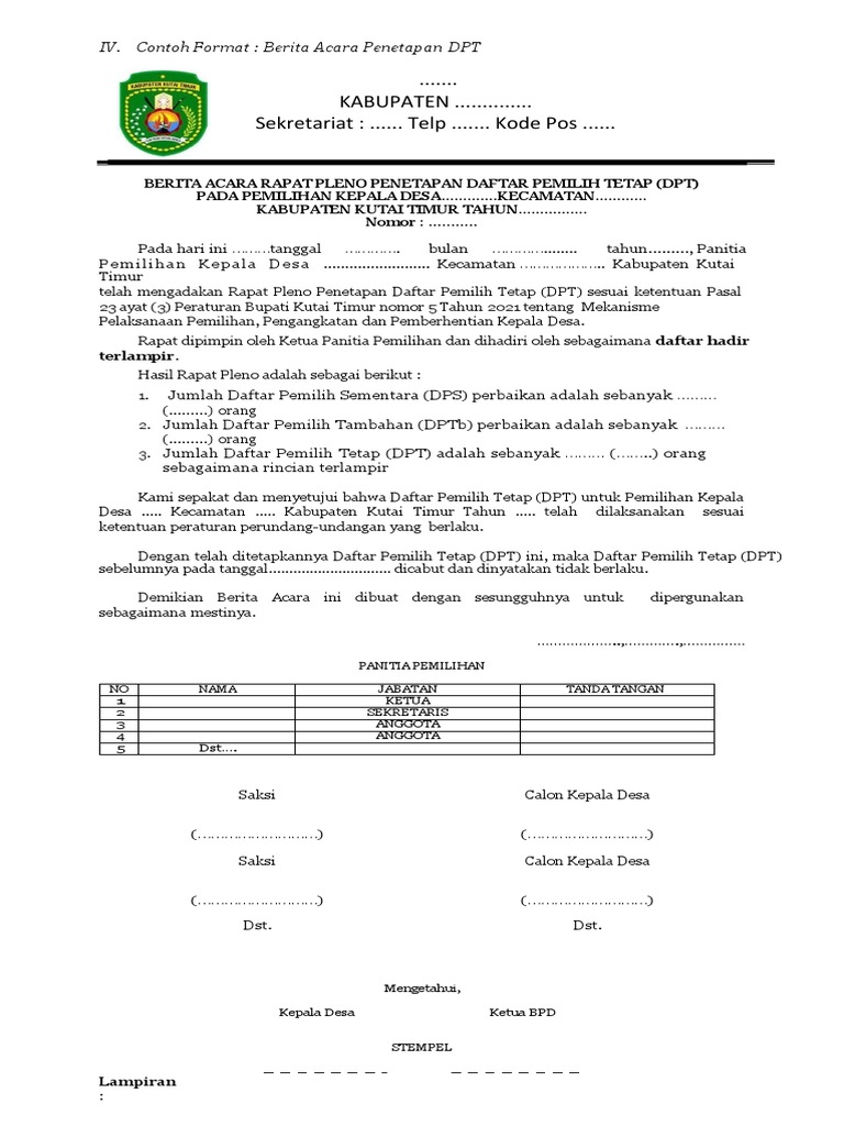 Format BA Penetapan DPT | PDF