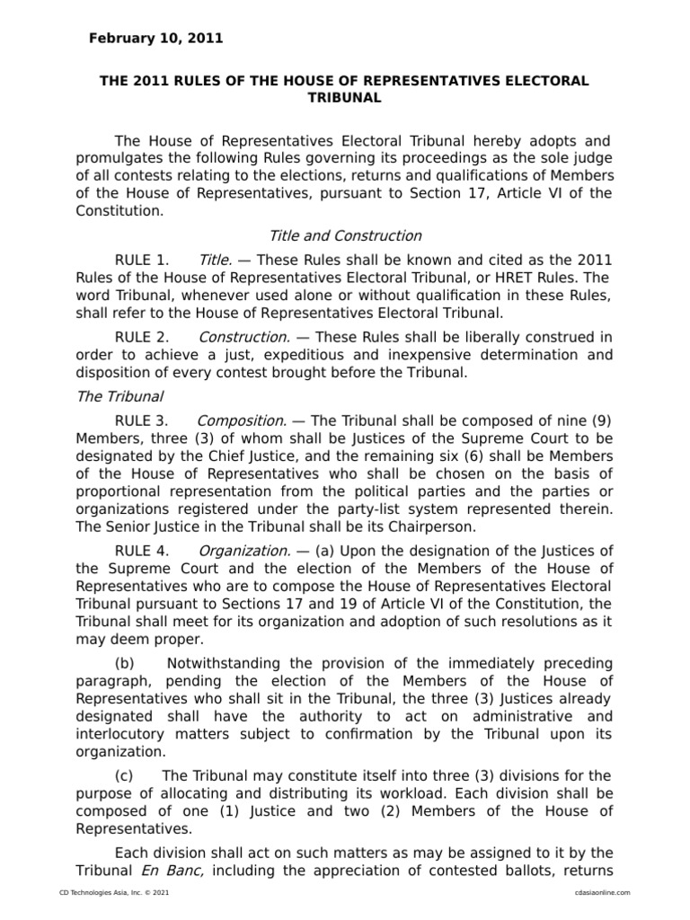 2011 HRET Rules With Guidelines On Revision of Ballots | PDF | Subpoena ...