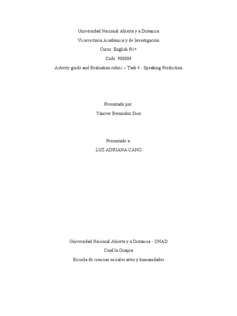 Task 4 - Speaking Production | PDF