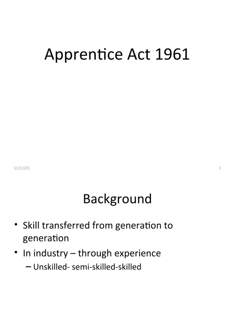 The Apprentices Act of 1961: Regulating Apprenticeship Training in ...