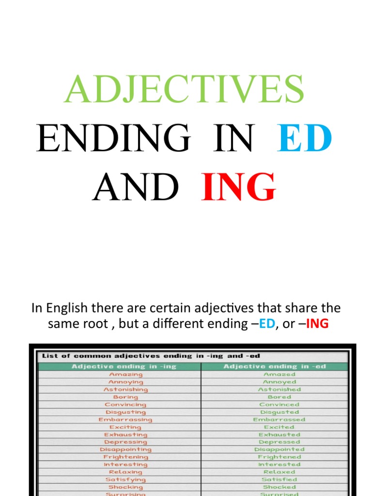 Adjectives Ending in Ed and Ing | PDF | Language Arts & Discipline ...