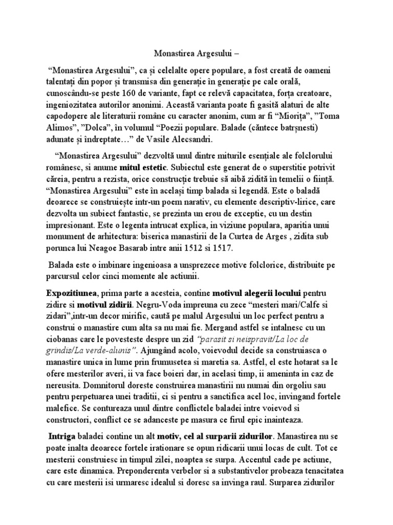 Mesterul Manole Rezumat | PDF